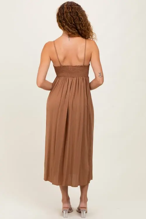PINKBLUSH Sleeveless Front Tie Maternity Midi Dress