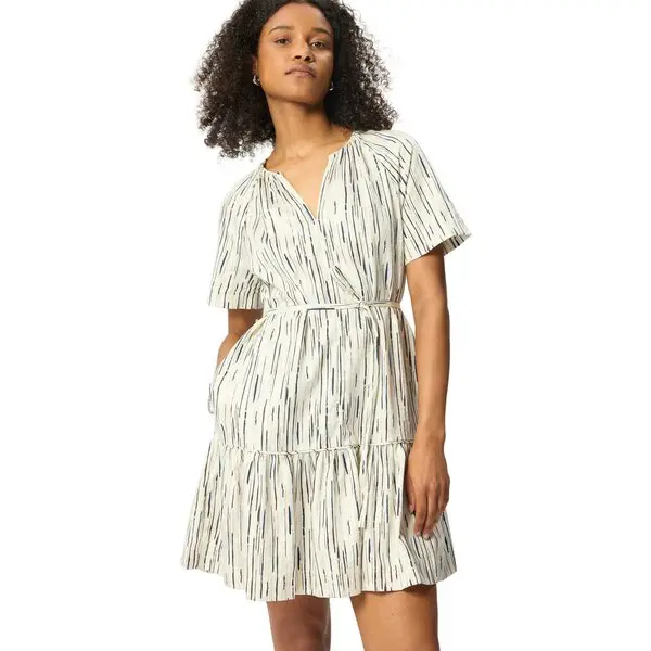 Whistles Abstract Stripe Short Sleeve Belted Dress - Ivory/multi
