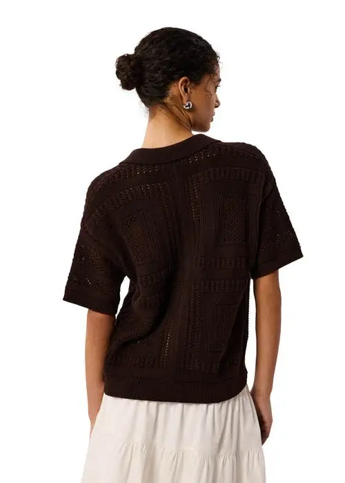 Whistles Open Front Crochet Polo Shirt