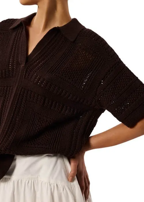 Whistles Open Front Crochet Polo Shirt