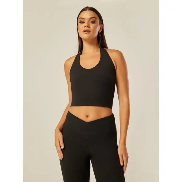 BE ATHLETICA Core Halter Neck Cropped Vest - Black