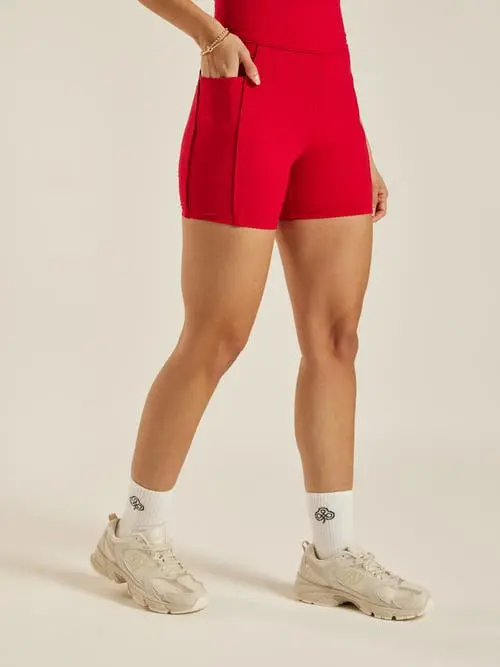 BE ATHLETICA High-waisted Cycling Shorts With Pockets - Cherry