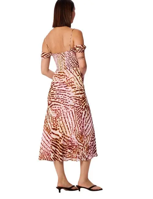 Whistles Orchid Print Scarf Midi Dress - Pink/multi