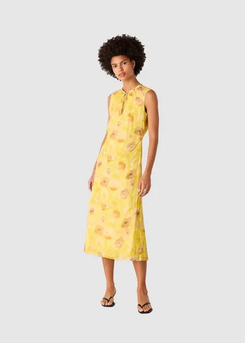 Whistles Sunshine Floral Textured Midi Dress - Yellow/ Multi