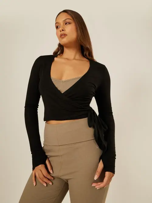 BE ATHLETICA The Ultimate Ballet Wrap Top - Black