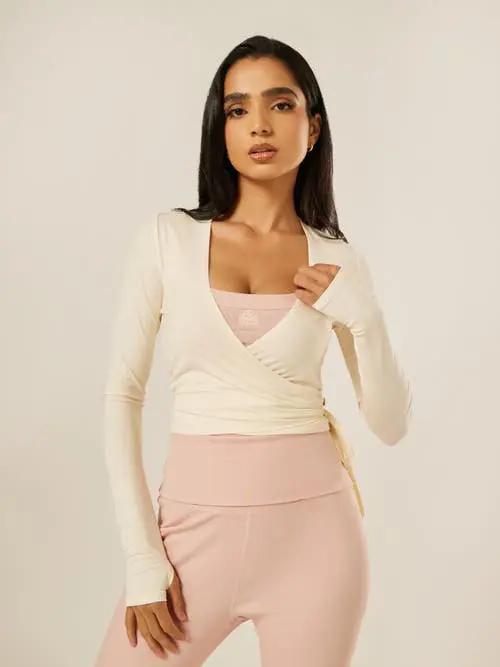 BE ATHLETICA The Ultimate Ballet Wrap Top - Ecru