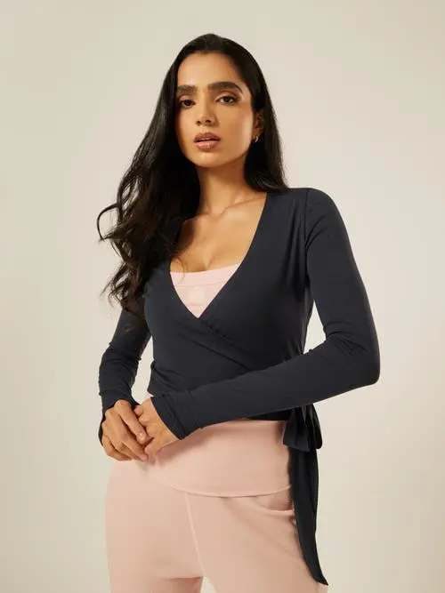 BE ATHLETICA The Ultimate Ballet Wrap Top - Midnight