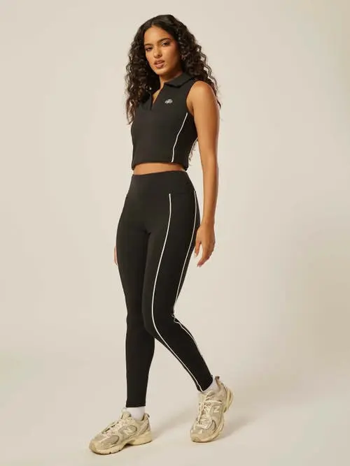 BE ATHLETICA Core Flexibility Leggings With Piping And Seamless Pocket - Black