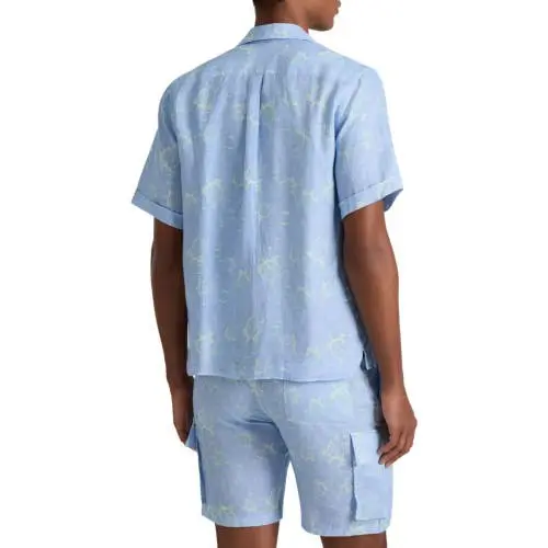 Vilebrequin Linen Bowling Shirt Bubble 3d - Cyan