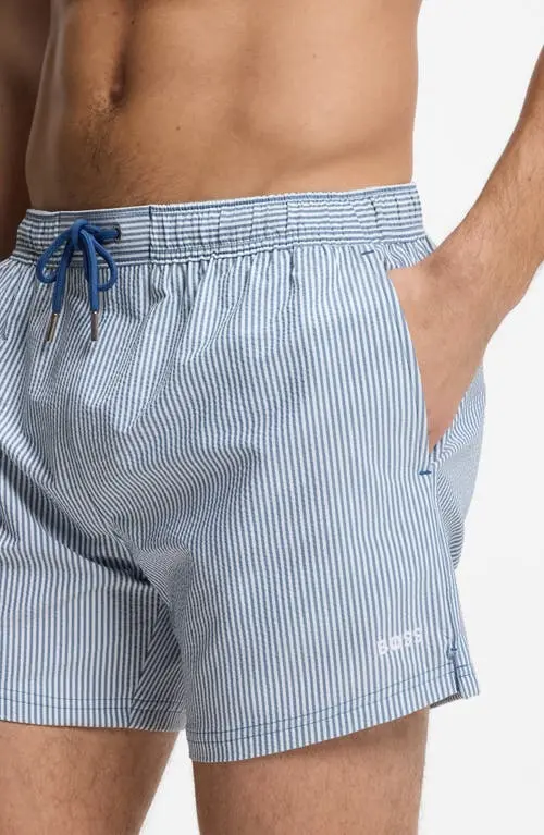BOSS Striped Swim Trunks With Drawstring Waist