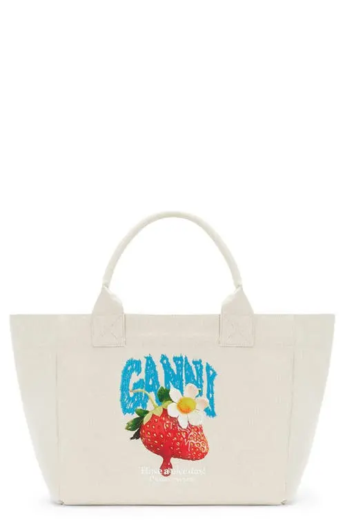 GANNI Medium Trapeze Canvas Shopper Bag With Strawberry Graphic - Sunlight