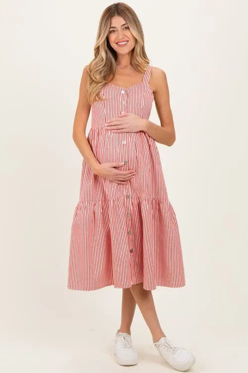PINKBLUSH Striped Tie Overall Maternity Dress