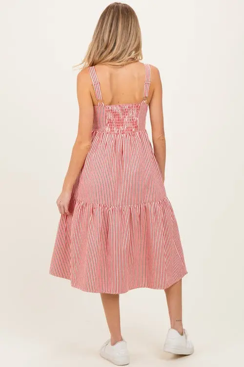 PINKBLUSH Striped Tie Overall Maternity Dress