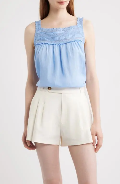 DÔEN Benita Pintuck Lace Woven Top - Bluejay