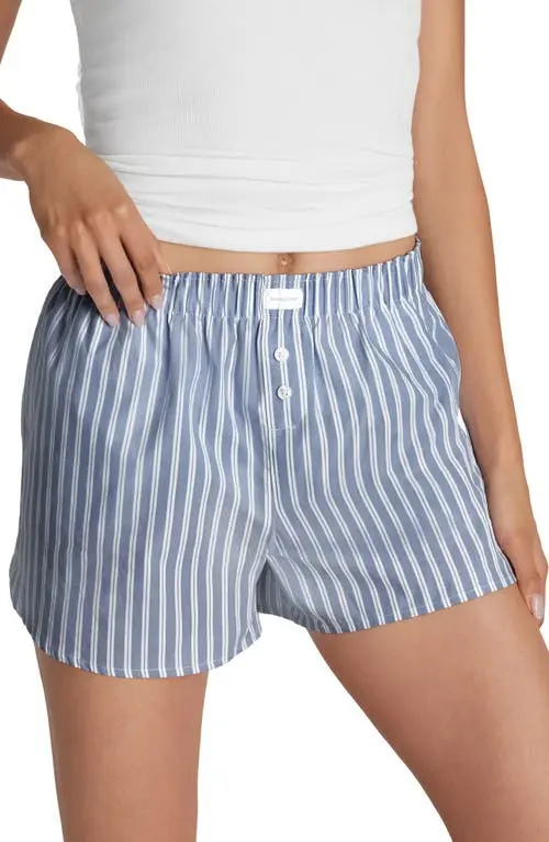 Tommy John Woven Lounge Boxer Shorts With Pin Stripes - Blue