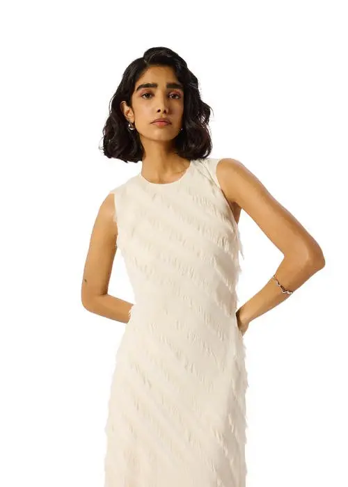 Whistles Fringe Textured Midi Dress