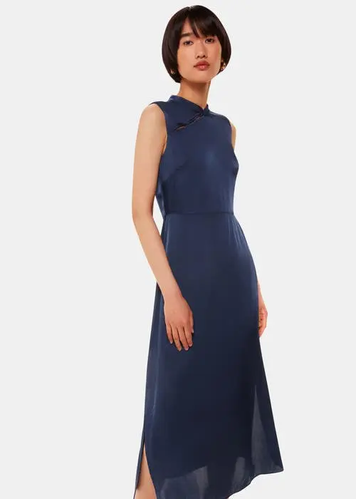 Whistles Aria Satin Sleeveless Midi Dress