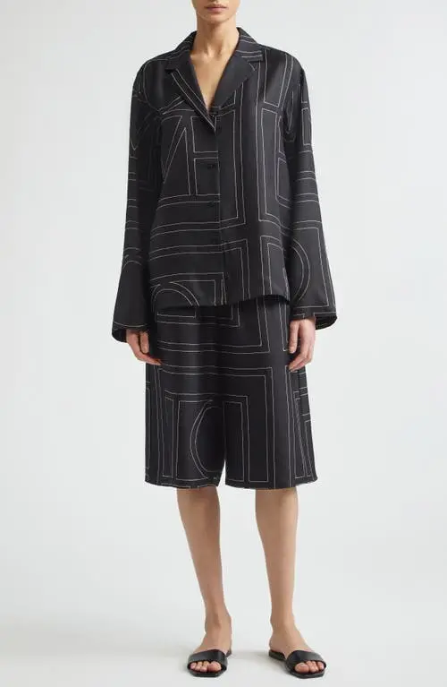 TOTEME Monogram Embroidered Organic Silk Pajama Top