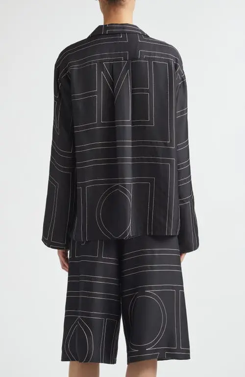 TOTEME Monogram Embroidered Organic Silk Pajama Top