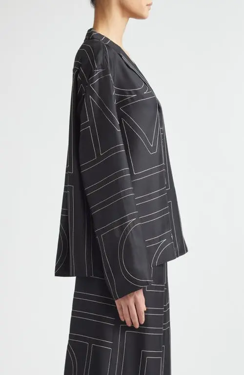 TOTEME Monogram Embroidered Organic Silk Pajama Top
