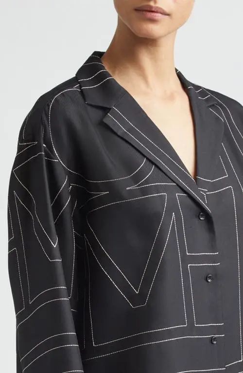 TOTEME Monogram Embroidered Organic Silk Pajama Top