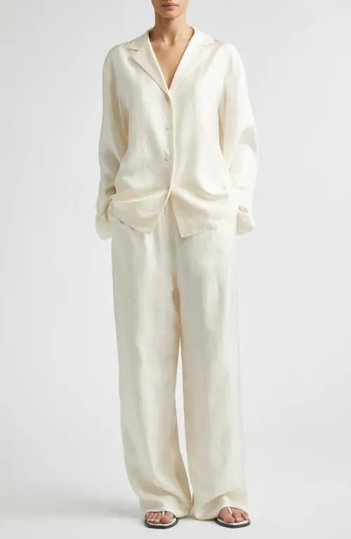 TOTEME Monogram Embroidered Organic Silk Pajama Top