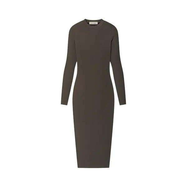 Fear Of God Rib Knit Fitted Long Sleeve Dress - Brown