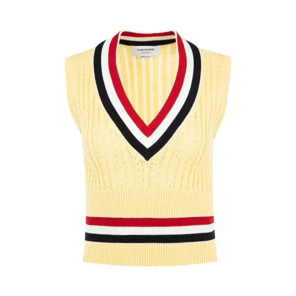 Thom Browne Ladder Cable V-neck Pullover Vest - Yellow