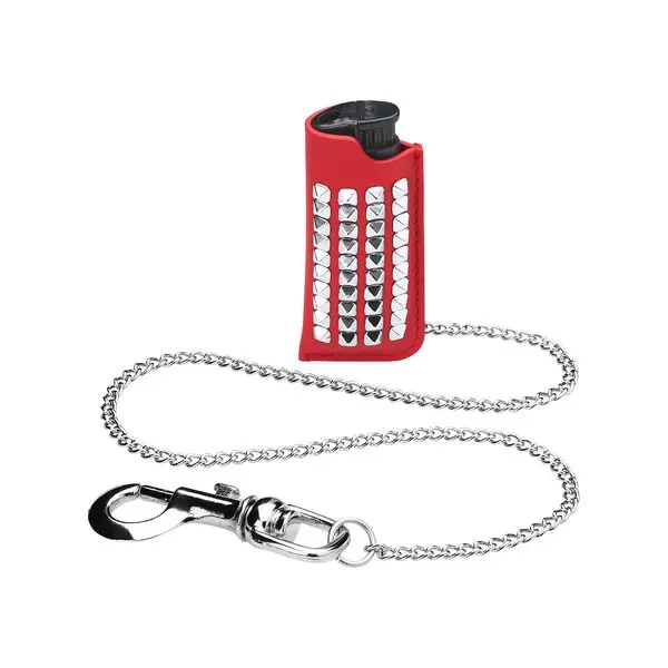 Supreme Studded Leather Lighter Holder With Chain - Red
