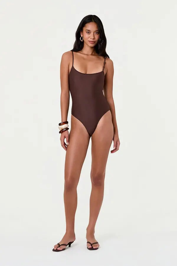 NICHOLAS Dione One-piece Suit With Chain Detail - Espresso
