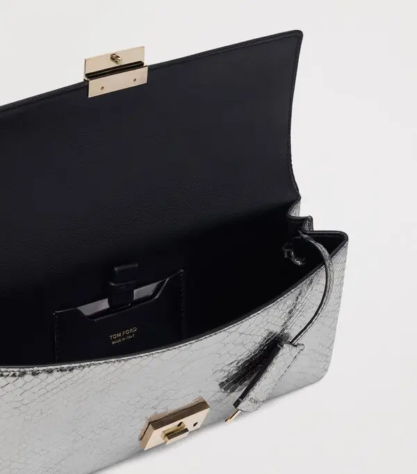 TOM FORD Large Laminated Leather Clutch Bag - Silver