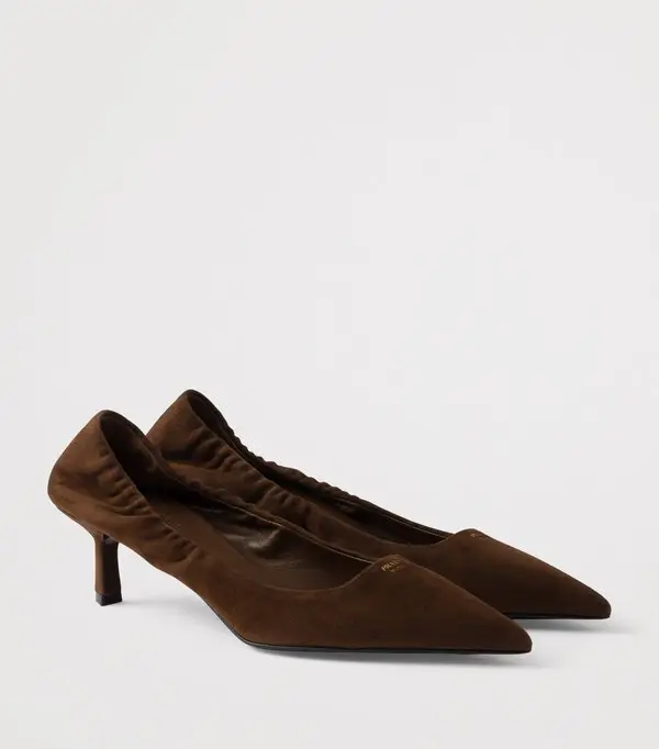 Prada Suede Logo Pumps - Brown