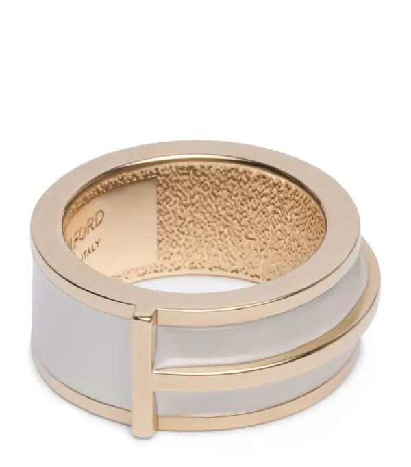 TOM FORD Enamel T Motif Ring - Ivory