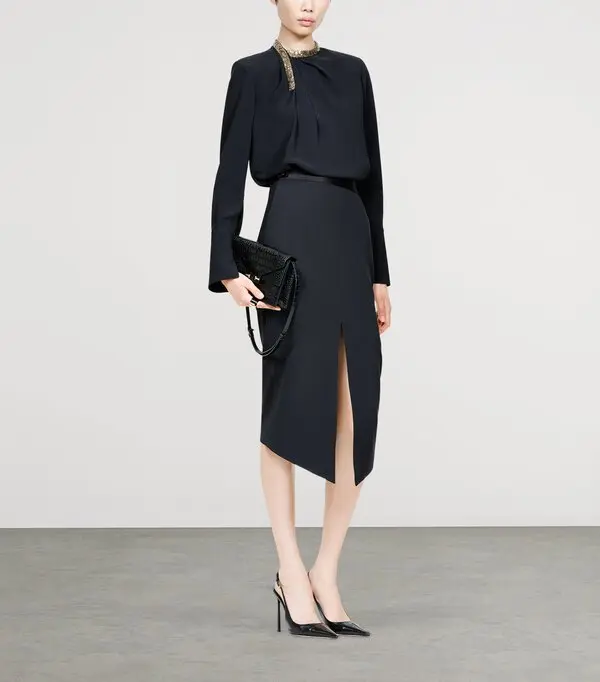 TOM FORD Tuxedo Pencil Skirt With Satin Waistband And Front Split