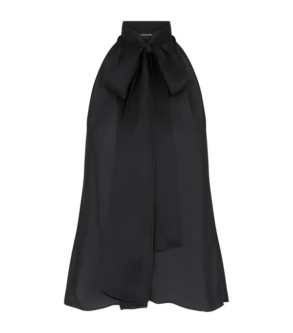TOM FORD Halterneck Silk Chiffon Top With Tie Detail And Open Back - Black