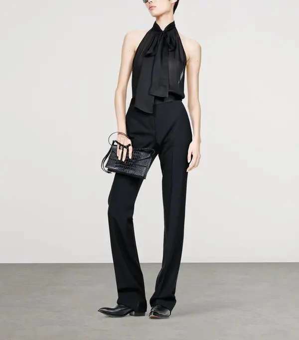TOM FORD Halterneck Silk Chiffon Top With Tie Detail And Open Back - Black