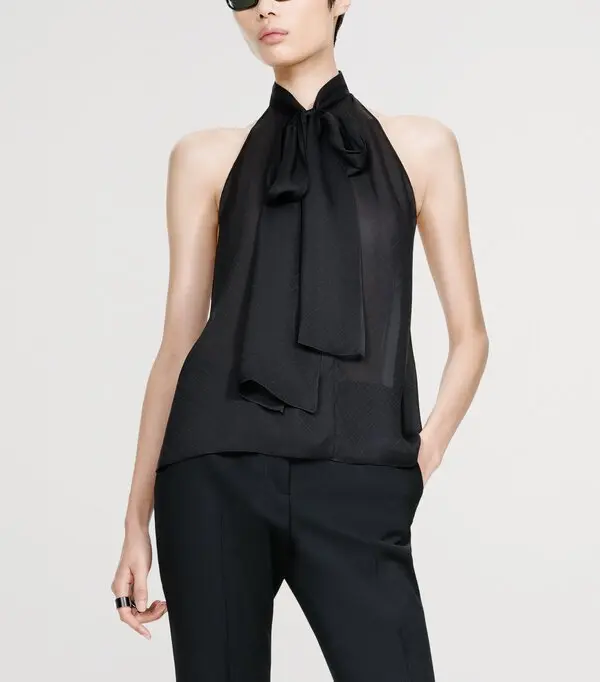 TOM FORD Halterneck Silk Chiffon Top With Tie Detail And Open Back - Black