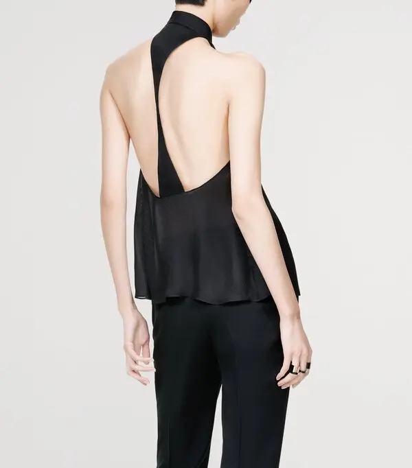 TOM FORD Halterneck Silk Chiffon Top With Tie Detail And Open Back - Black