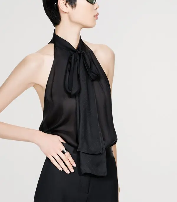 TOM FORD Halterneck Silk Chiffon Top With Tie Detail And Open Back - Black