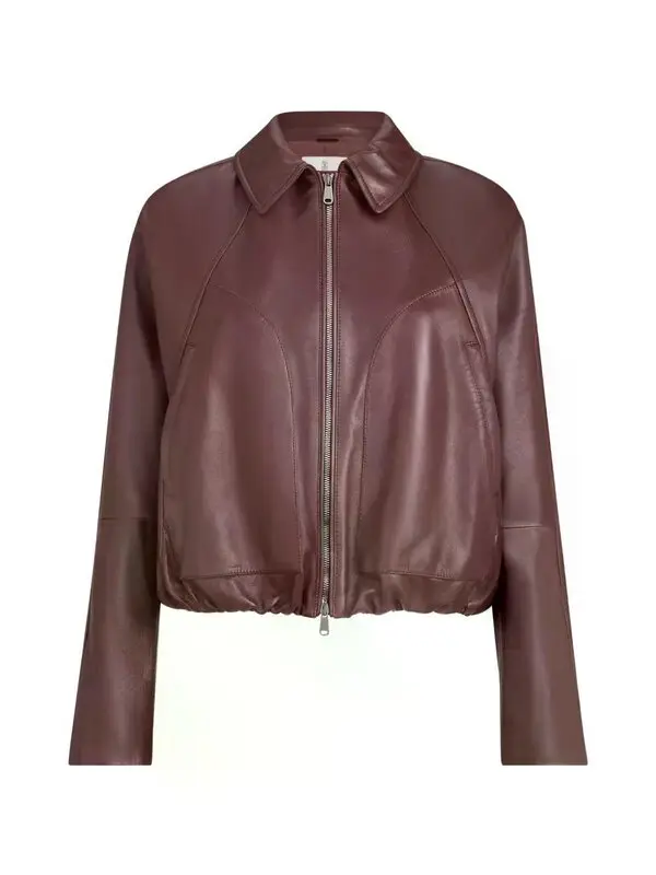 Brunello Cucinelli Nappa Leather Drawstring Jacket With Monili - Red