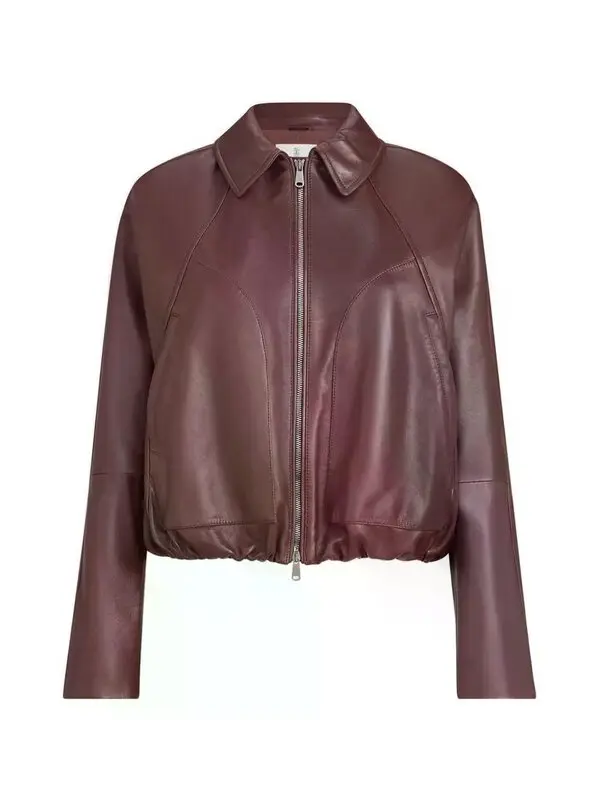 Brunello Cucinelli Nappa Leather Drawstring Jacket With Monili - Red