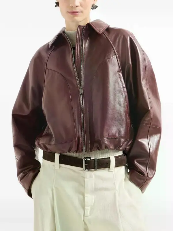 Brunello Cucinelli Nappa Leather Drawstring Jacket With Monili - Red