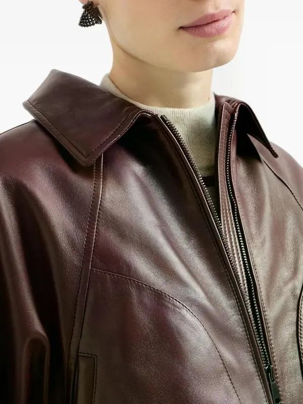 Brunello Cucinelli Nappa Leather Drawstring Jacket With Monili - Red