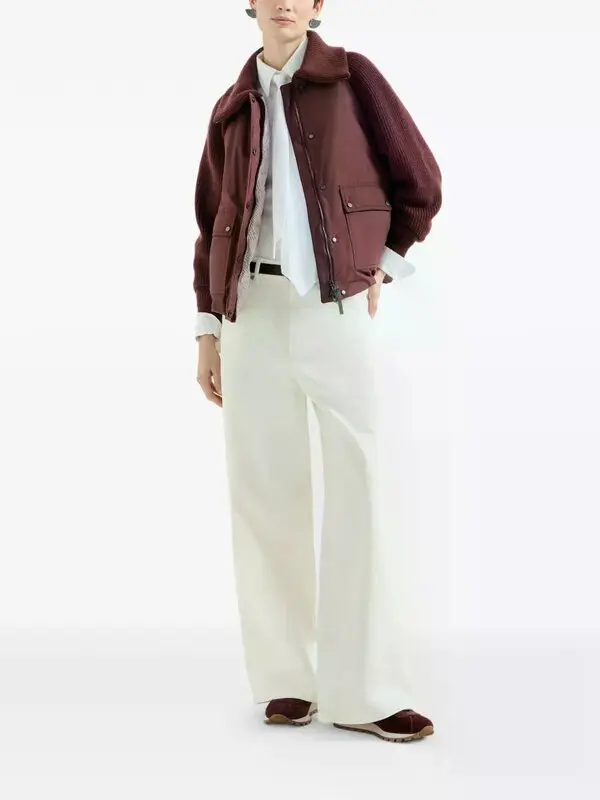 Brunello Cucinelli Techno Cotton Taffeta And Virgin Wool, Cashmere And Silk Knit Down Jacket With Shiny Zipper Pull - Red