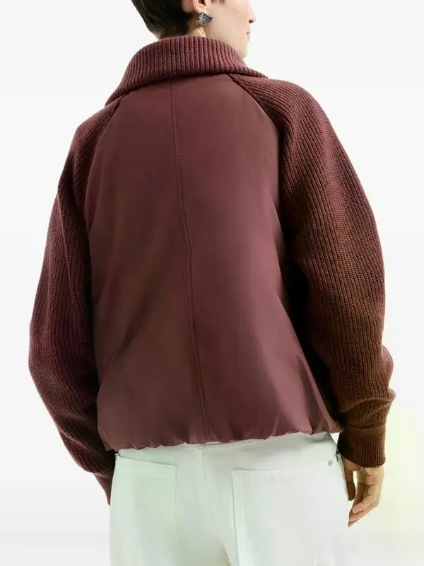 Brunello Cucinelli Techno Cotton Taffeta And Virgin Wool, Cashmere And Silk Knit Down Jacket With Shiny Zipper Pull - Red