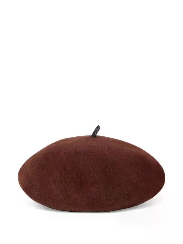 Brunello Cucinelli Wool Beret With Monili Decoration - Brown