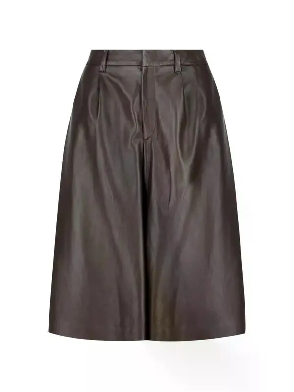 Brunello Cucinelli Nappa Leather Wide Bermuda Shorts With Monili - Brown