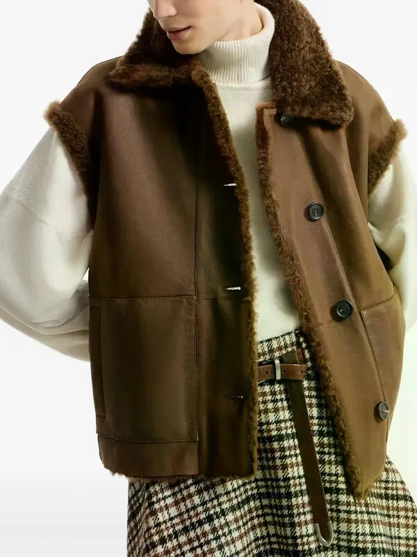 Brunello Cucinelli Fuzzy Shearling Reversible Vest With Monili
