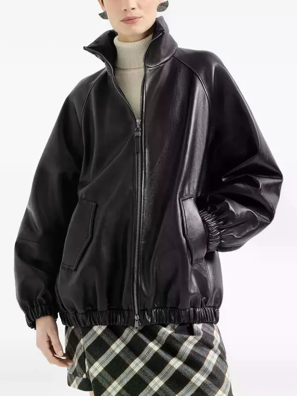 Brunello Cucinelli Nappa Leather Bomber Jacket With Monili