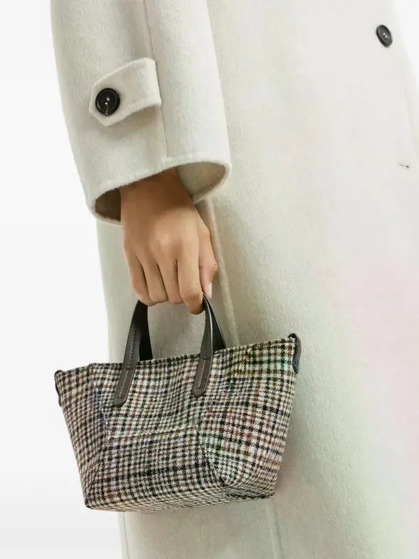 Brunello Cucinelli Duo Mini Bag In Prince Of Wales Alpaca And Wool - Neutrals